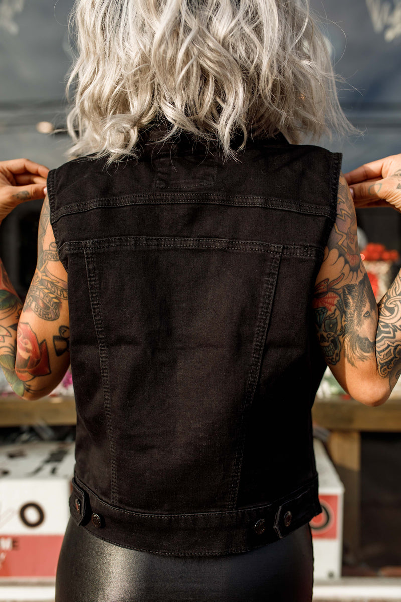 Back in Black Denim Vest – DeadRockers